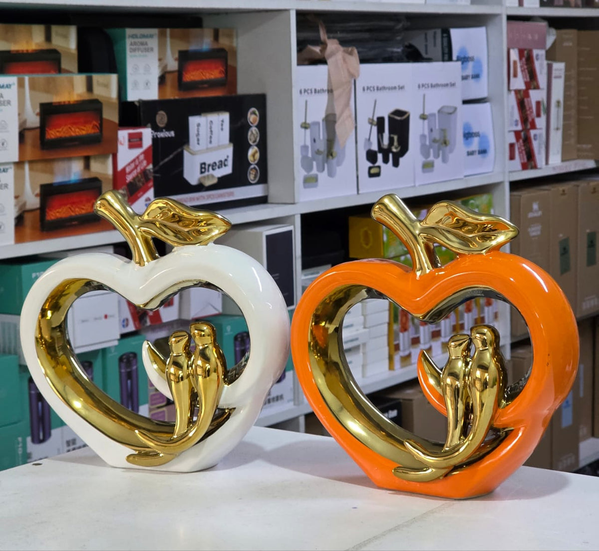 Ceramic hollow crafts Apple golden bird simulation Ceramic decorations ...