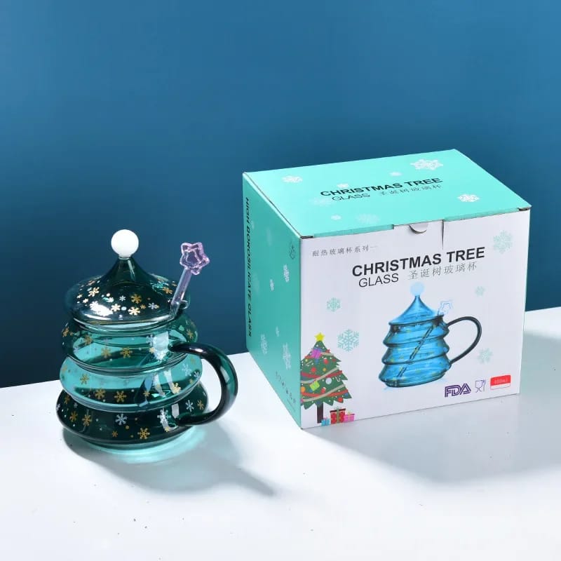 Cute Borosilicate Glass Christmas Tree Shaped Cup set + Gift Box ...