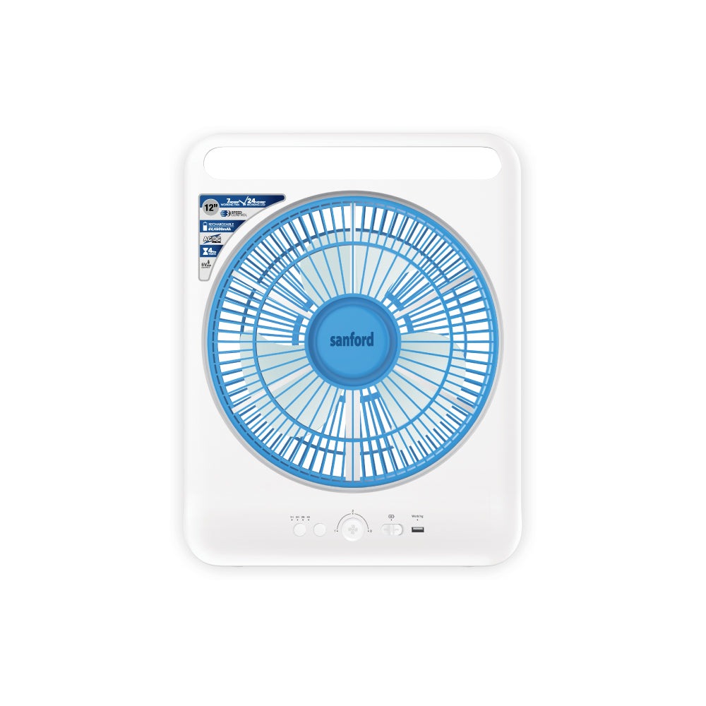 Sanford 12” Rechargeable Box Fan with LED Light and 4500mAh Battery ...
