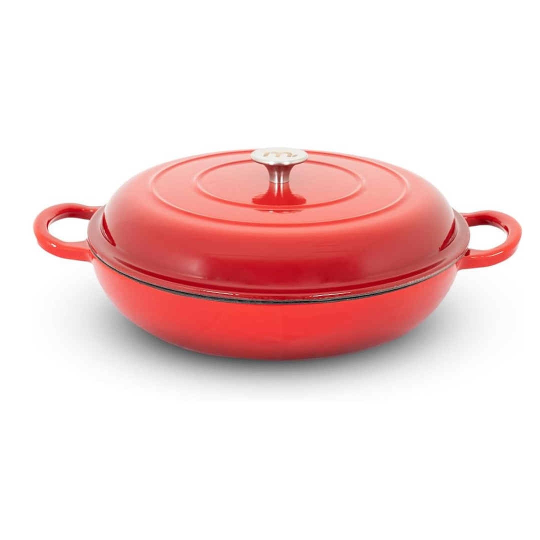 Shallow Cast Iron Casserole with Lid – Non-Stick Enamel Dutch Oven Pot ...